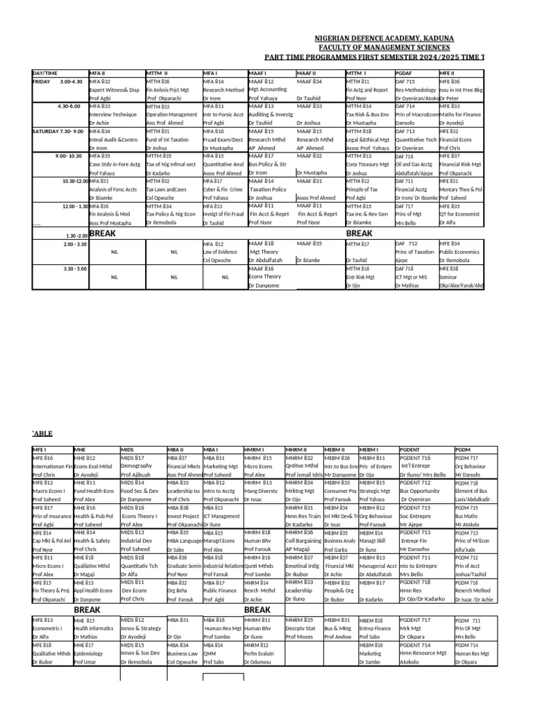 PG Part-Time Timetable 2024/2025 | PDF | Business | Economies