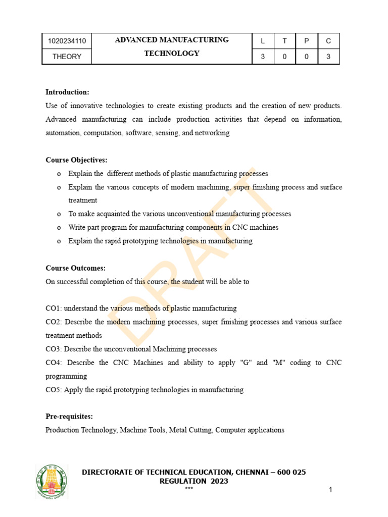 Advanced Manufacturing Technology Course | PDF | Machining | Secondary ...
