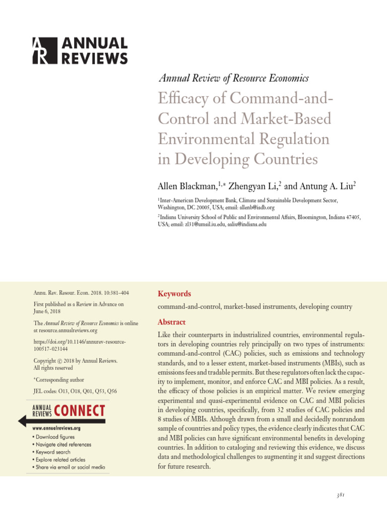 Efficacy of Command and Control and Market Based Instruments ...