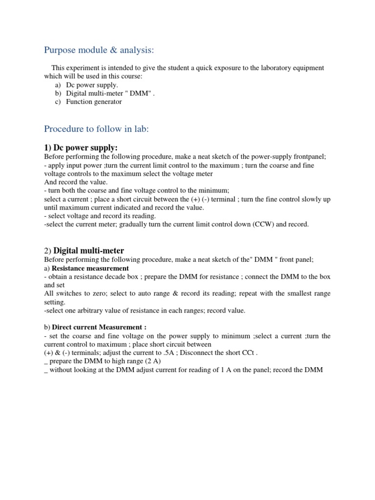 Lab equipment purpose module & analysis | PDF | Power Supply | Amplitude