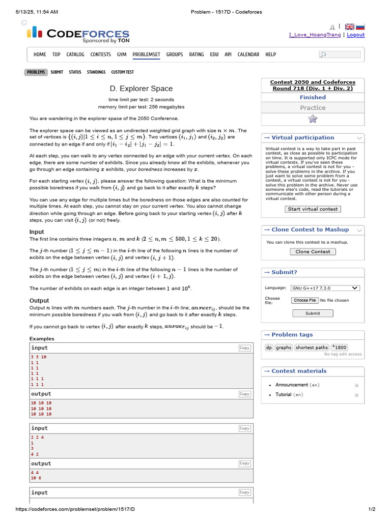 Problem - 1517D - Codeforces | PDF | Computational Problems | Combinatorics
