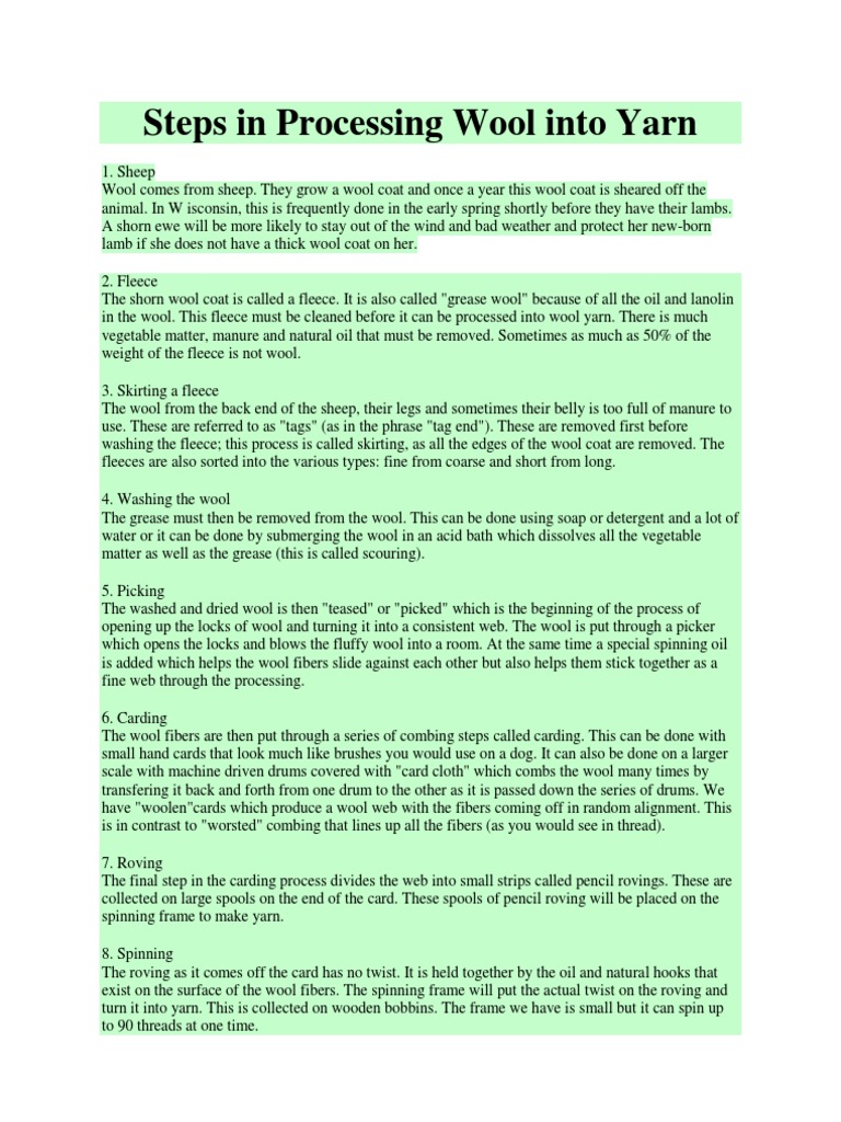 Steps in Processing Wool Into Yarn | PDF | Worsted | Wool