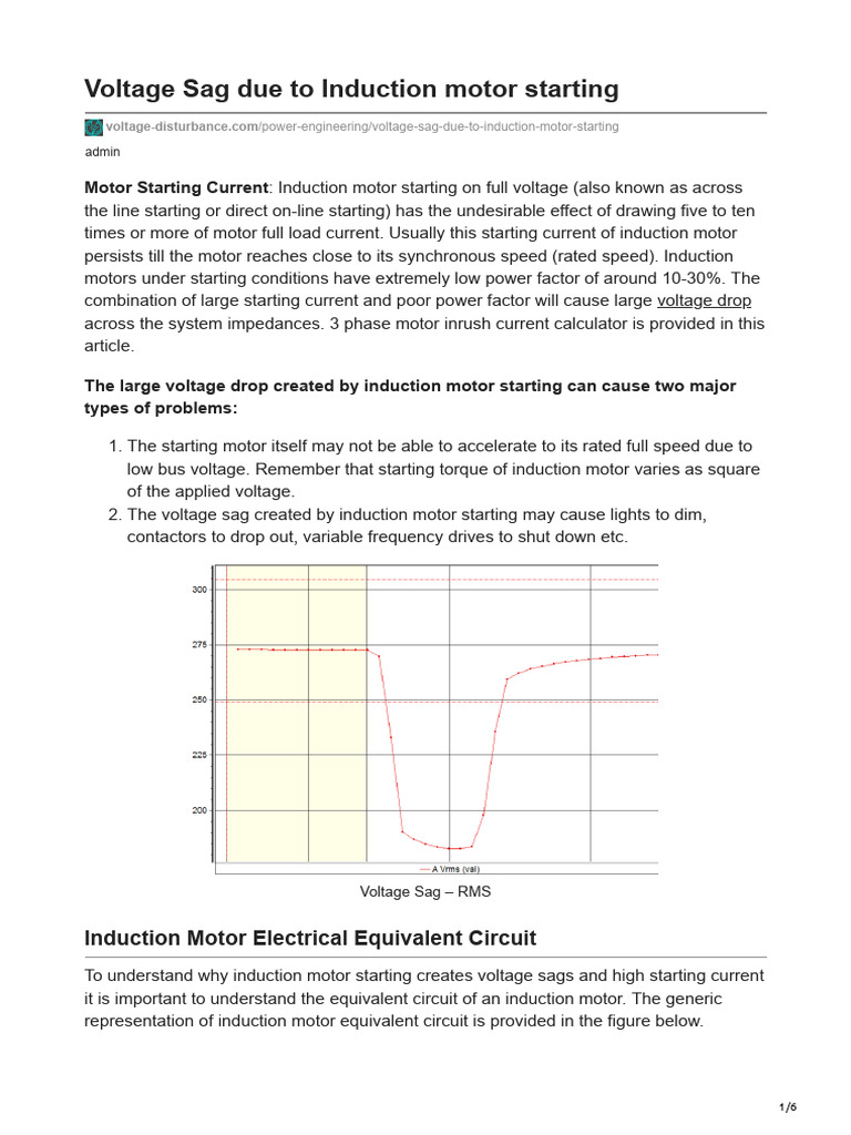 Induction Motor Starting Voltage Sag Analysis | PDF | Electric Motor ...