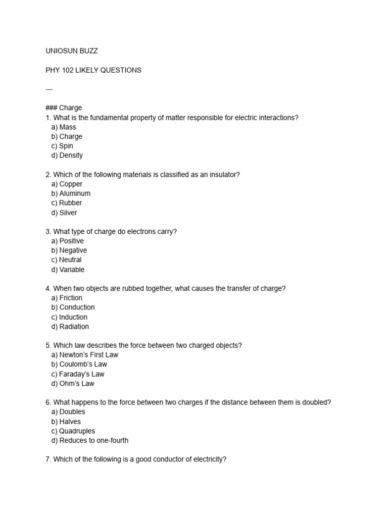 UNIOSUN PHY 102 Exam Questions Guide | PDF | Radioactive Decay ...