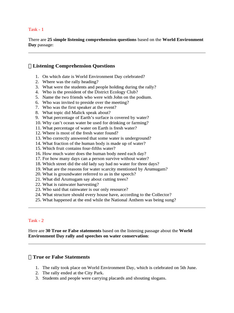 9 Listening Comprehension - Save Water Save The World | PDF | Water ...