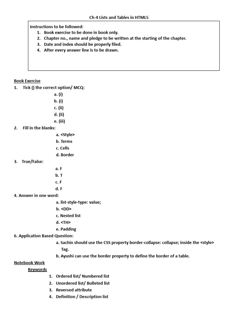 1746070120007 Ch4 Lists and Tables in HTML.docx | PDF | Chess Theory ...