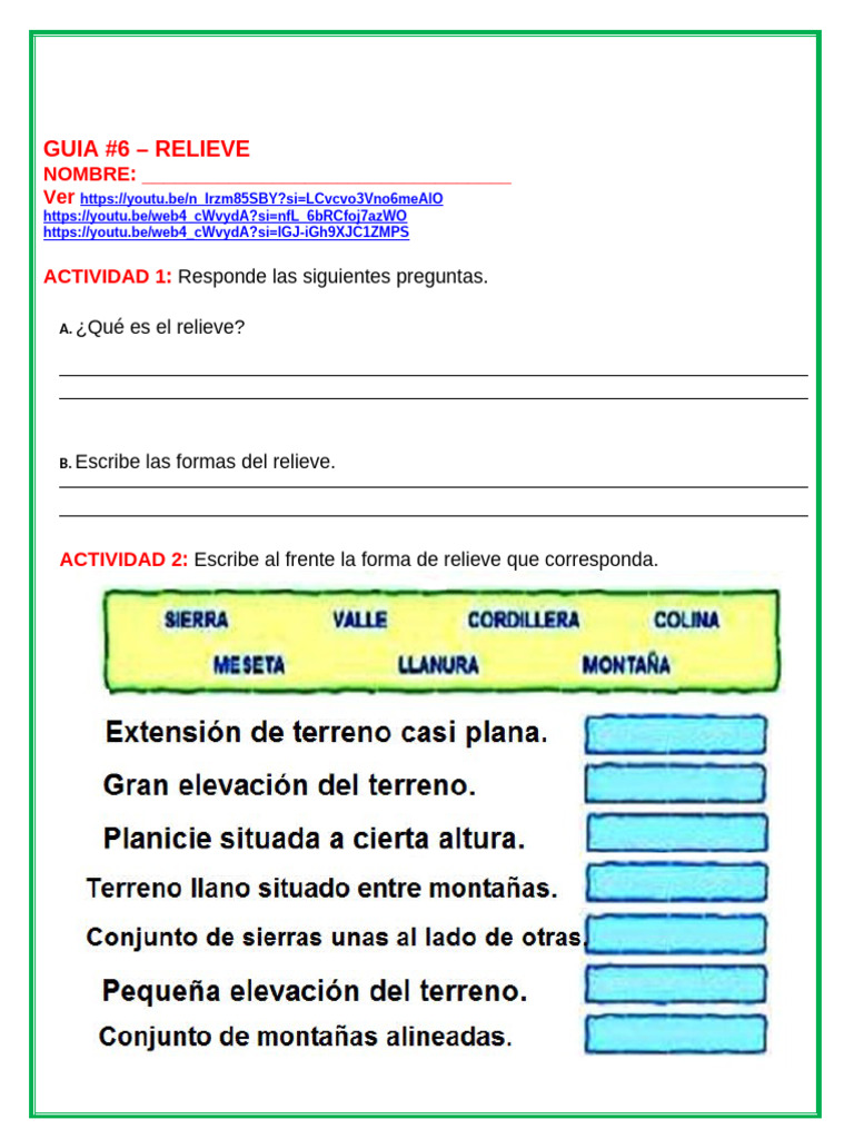 Guía6 - Relieve - Actividad Ultima | PDF