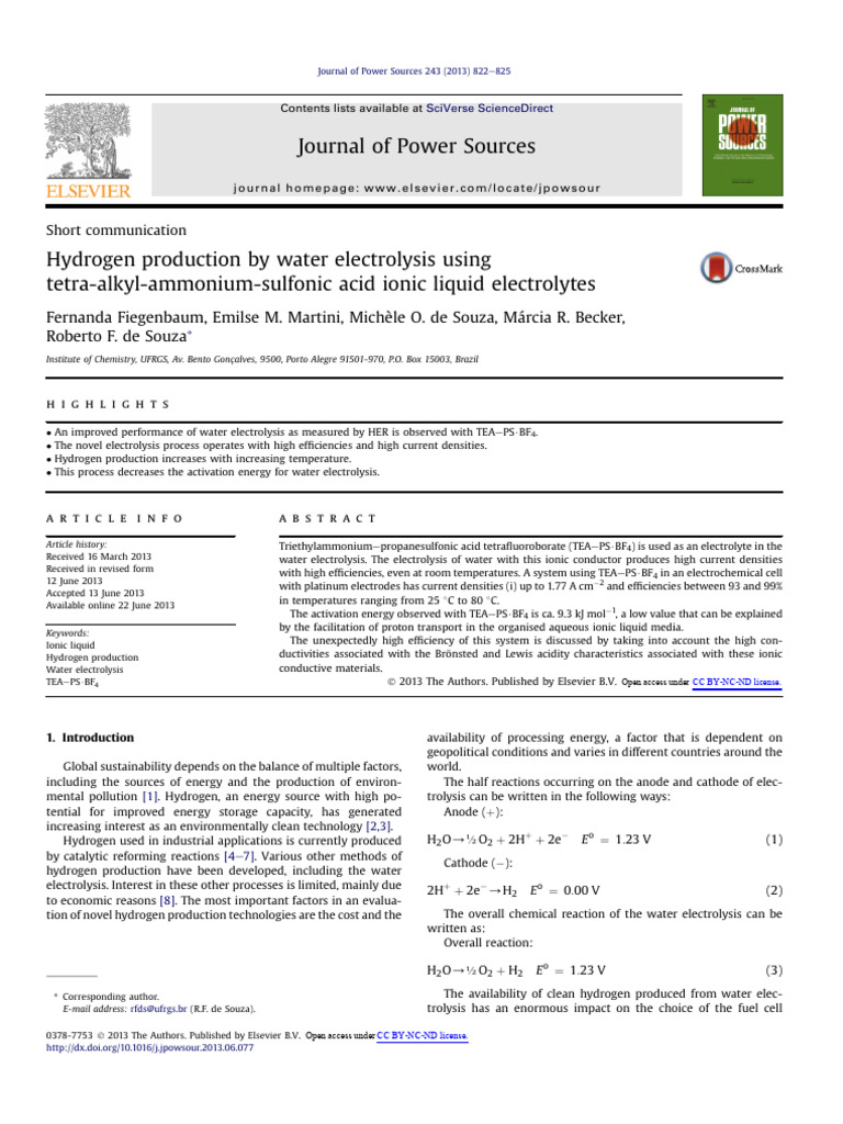 Hydrogen Production by Water Electrolysis Using Tetra-Alkyl-Ammonium ...
