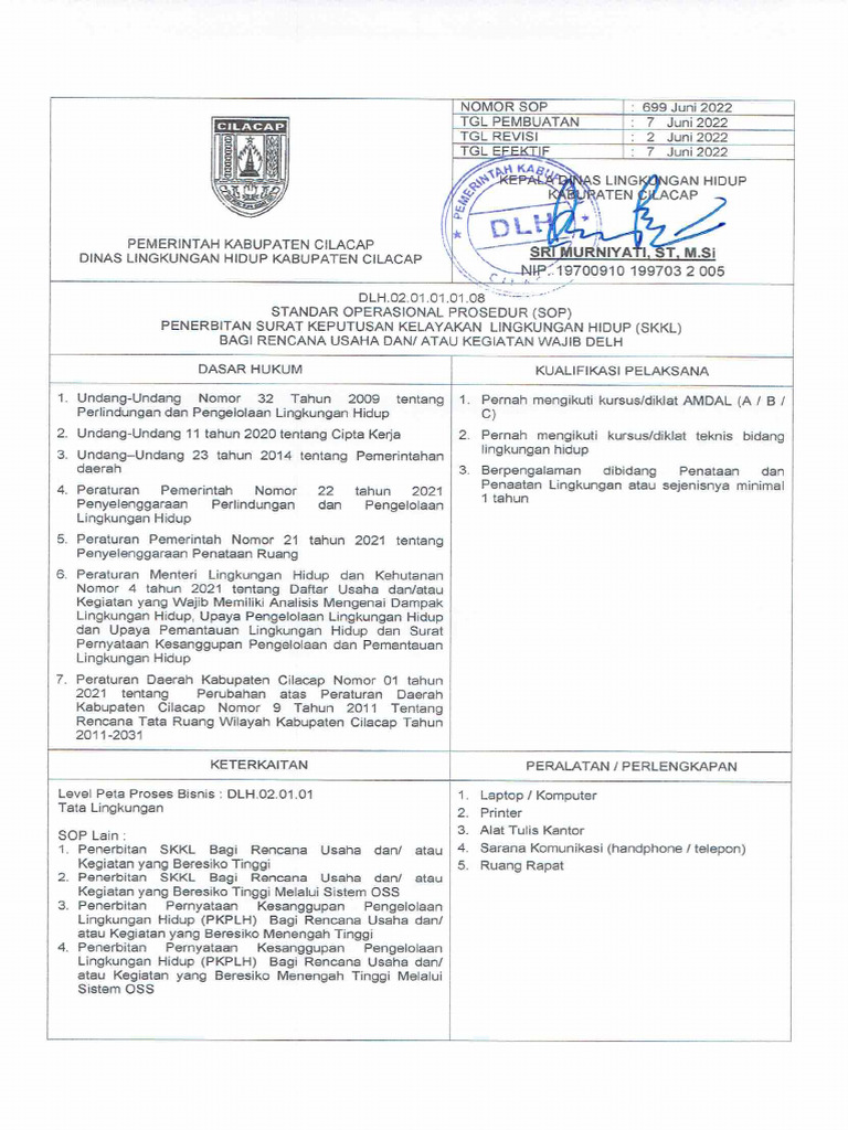 Sop Penerbitan Surat Keputusan Kelayakan Lingkungan Hidup SKKL Bagi ...