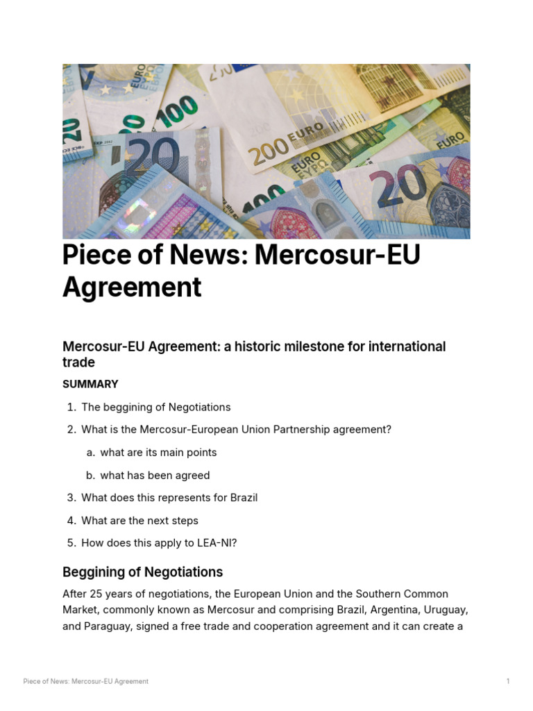Piece of News Mercosur-EU Agreement | PDF | Tariff | Free Trade
