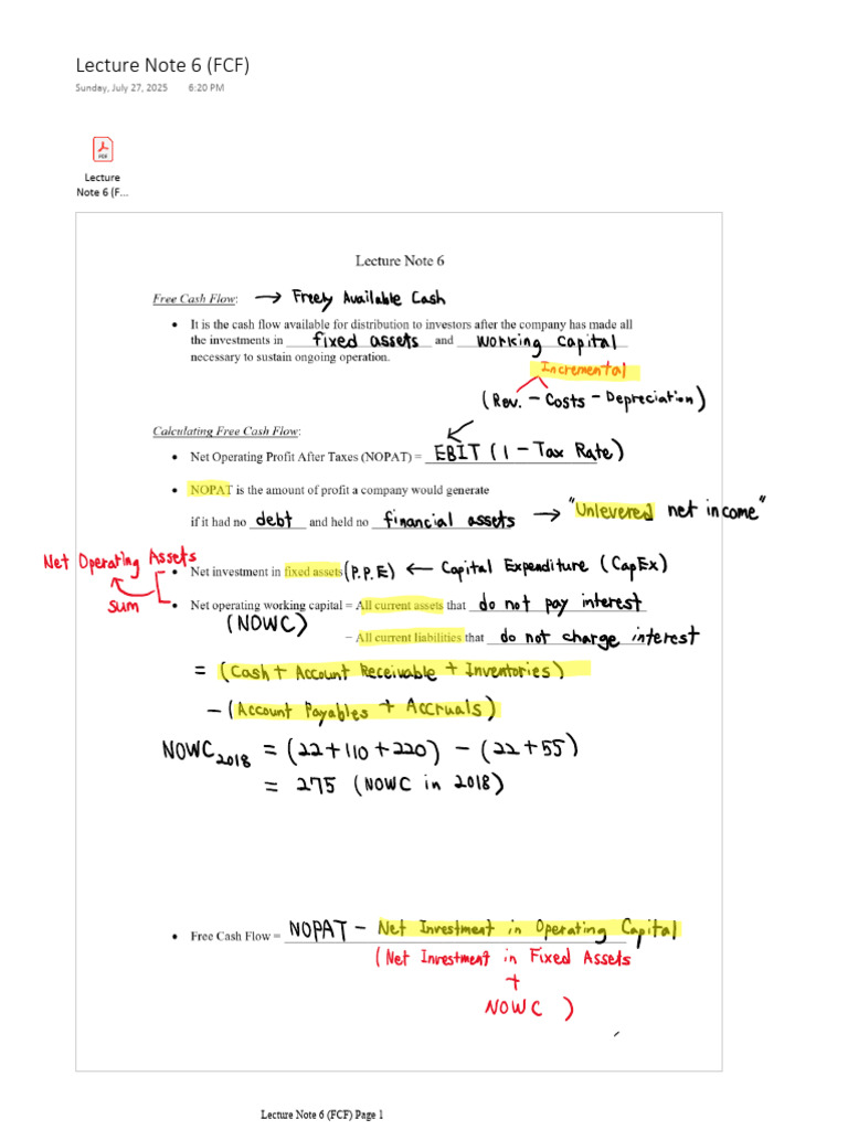 Lecture Note 6 FCF in Class | PDF