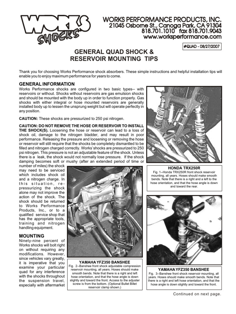 Works Performance Shock Installation Guide | PDF | Axle | Automotive ...