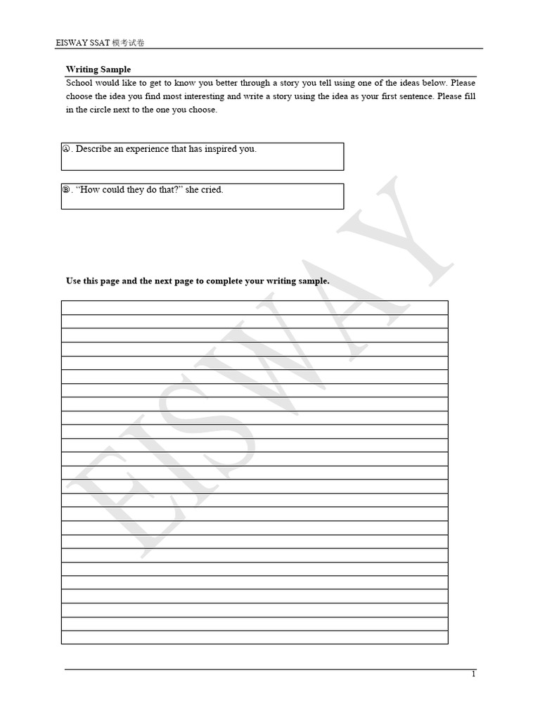 EISWAY SSAT Practice Exam Overview | PDF | Stars | Harriet Beecher Stowe