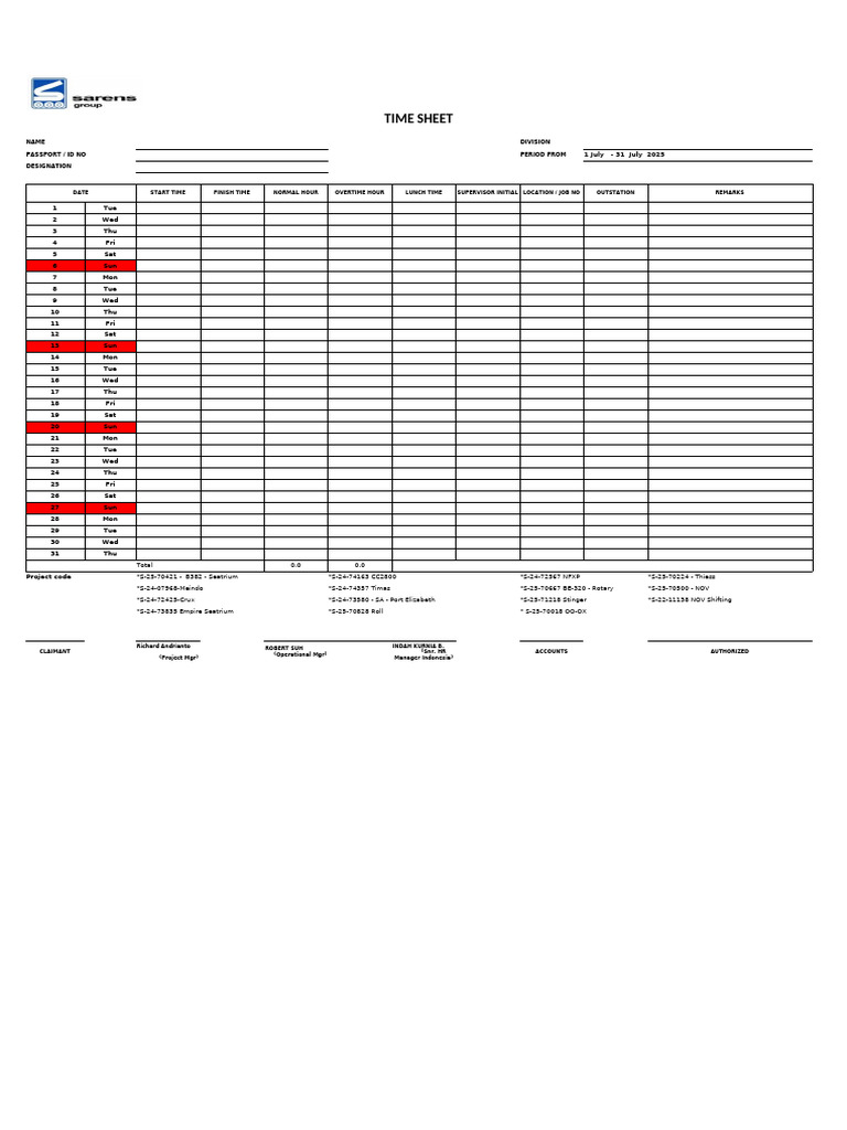 Timesheet 1 - 31 July 2025 | PDF | Working Time