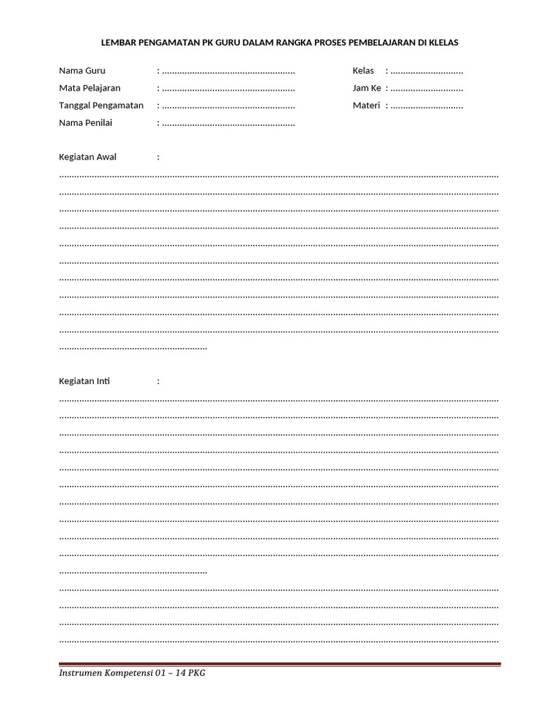 Pengamatan PK Guru Kelas dan Mata Pelajaran | PDF