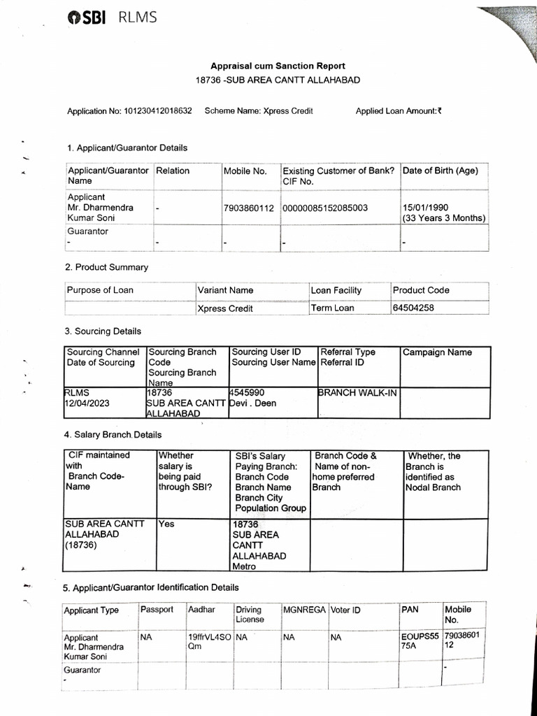 Dharmendra Kumar Soni Sanction | PDF | Money | Business