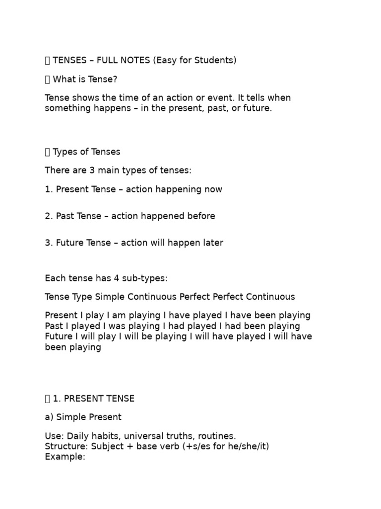 ? Tenses - Full Notes (Easy F | PDF | Perfect (Grammar) | Linguistics