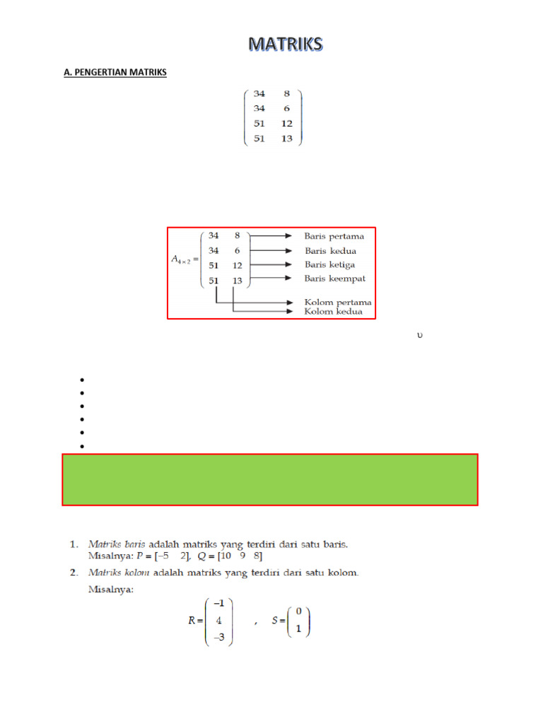 Pengertian dan Operasi Matriks | PDF