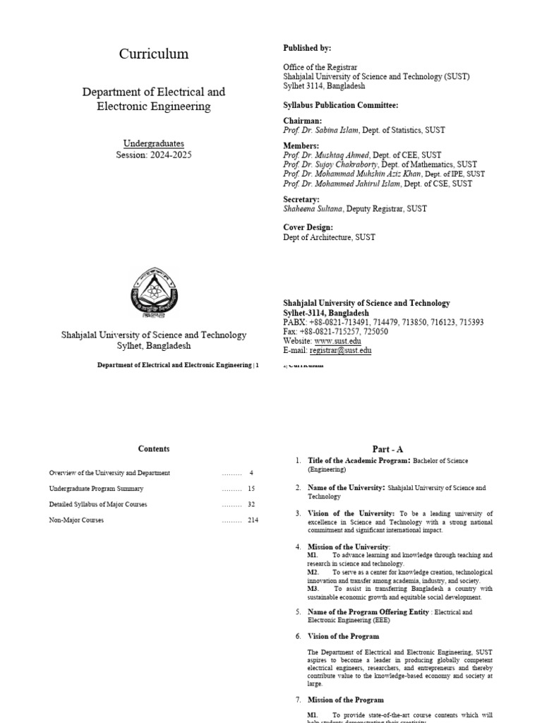 SUST EEE Undergraduate Curriculum 2024-2025 | PDF | Electrical ...