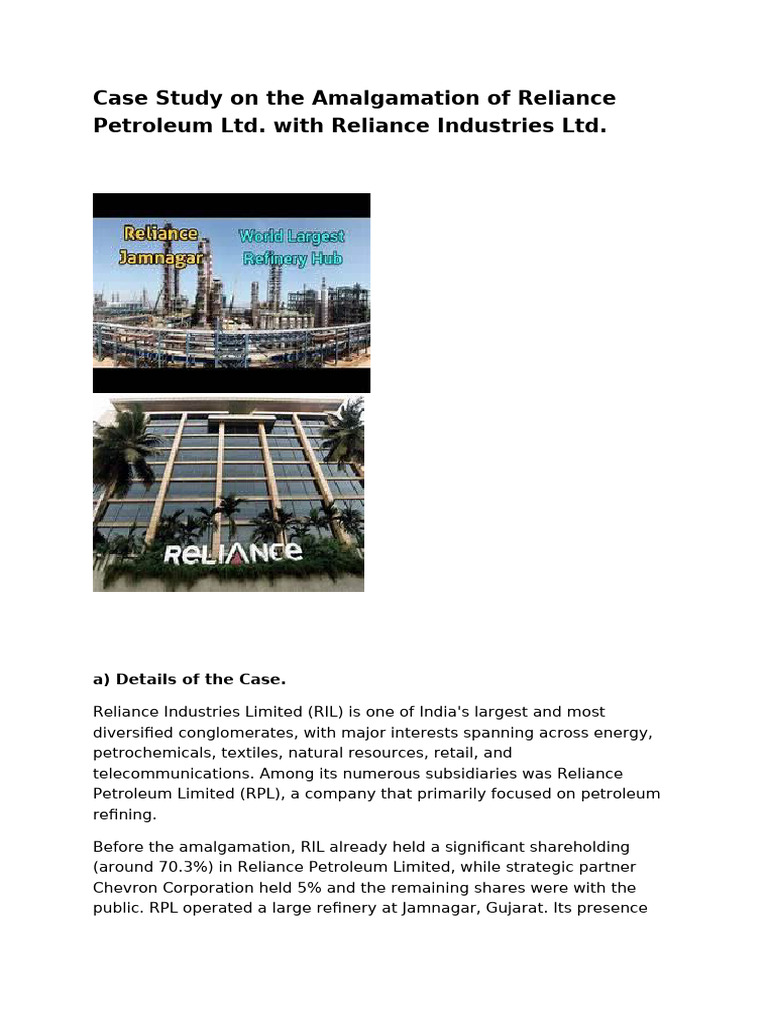 Reliance Petroleum Merger Overview | PDF | Consolidation (Business ...