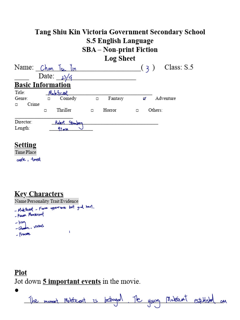 SBA Log Sheet (S5-Non Print, Fiction) | PDF