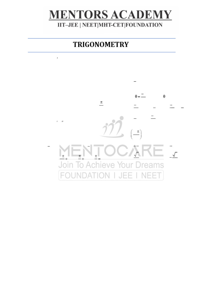Mathematics Class - 11 Trigonometry | PDF | Trigonometry | Rotation