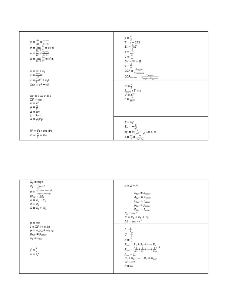 Formelark fysikk 1 | PDF