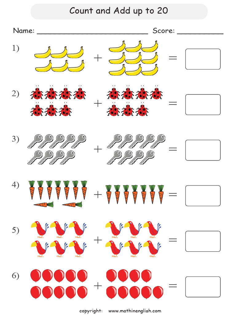Count and Add Up to 20 Worksheet | PDF