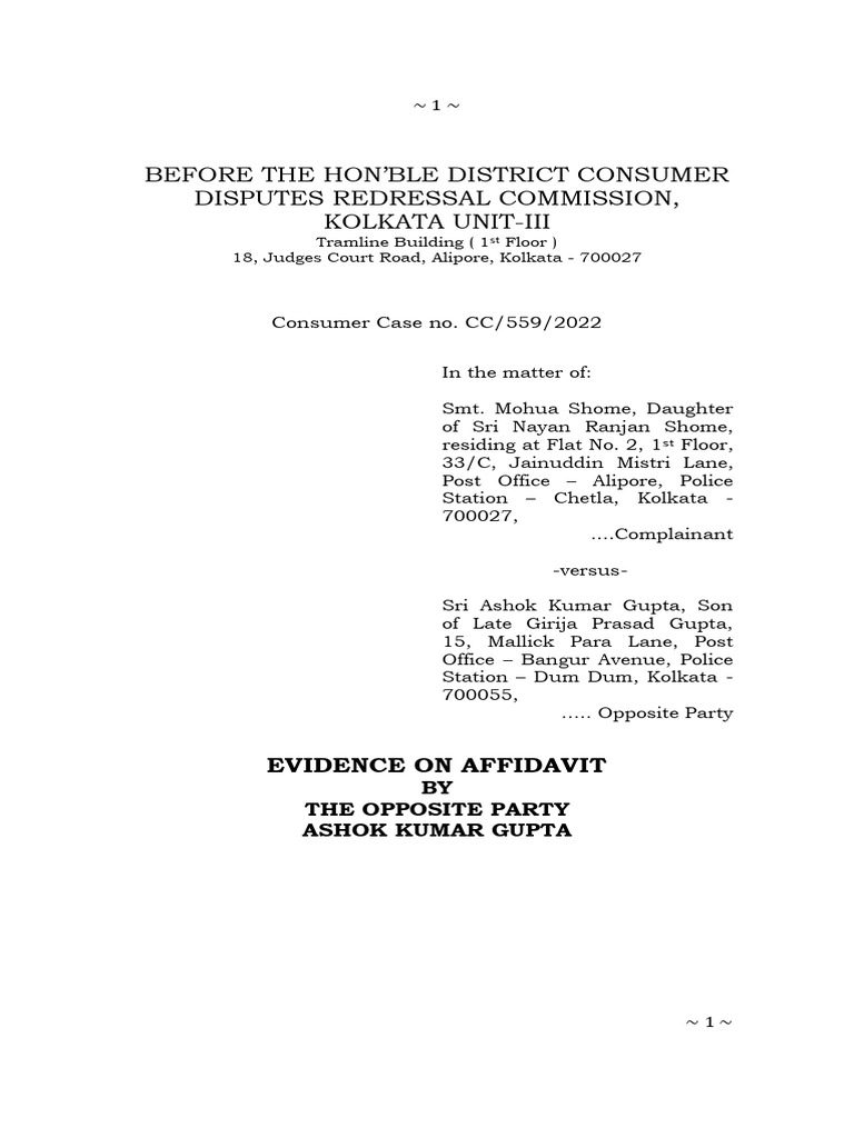 Evidence On Affidavit - Consumer - Mohua Shome - Ashok Kumar Gupta - July - 2025 | PDF | Complaint