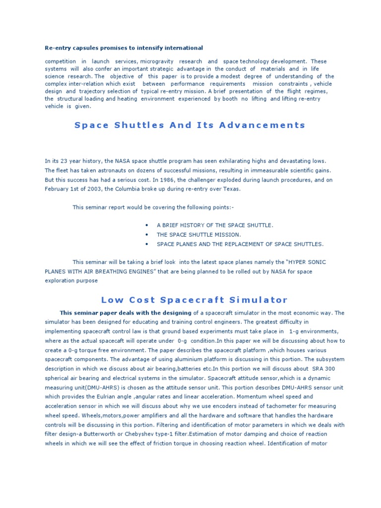 Re-entry Capsules and Space Technology Insights | PDF