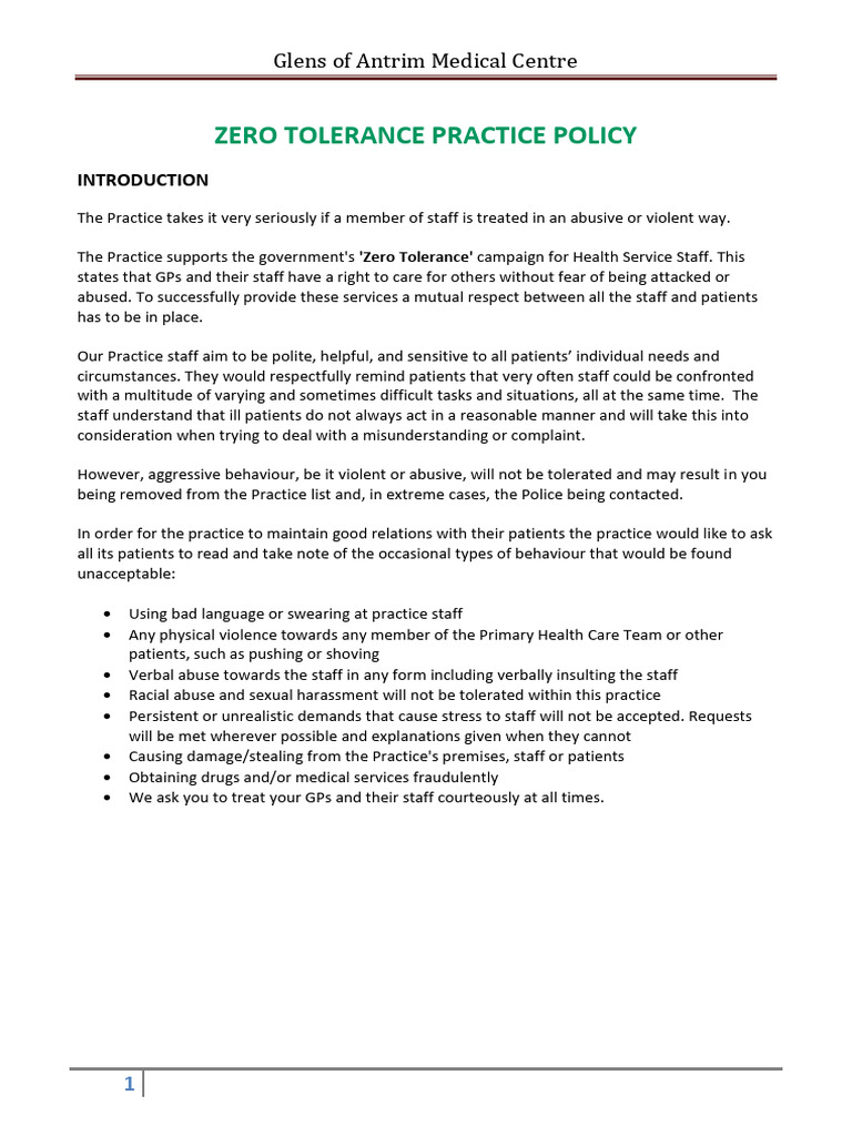 Zero-Tolerance-Practice-Policy Violence at Work | PDF | Violence ...