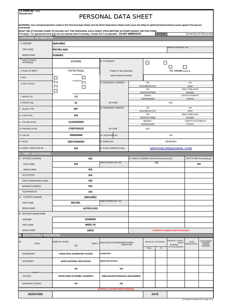 CS Form No. 212 Personal Data Sheet Revised | PDF | Justice | Crime ...
