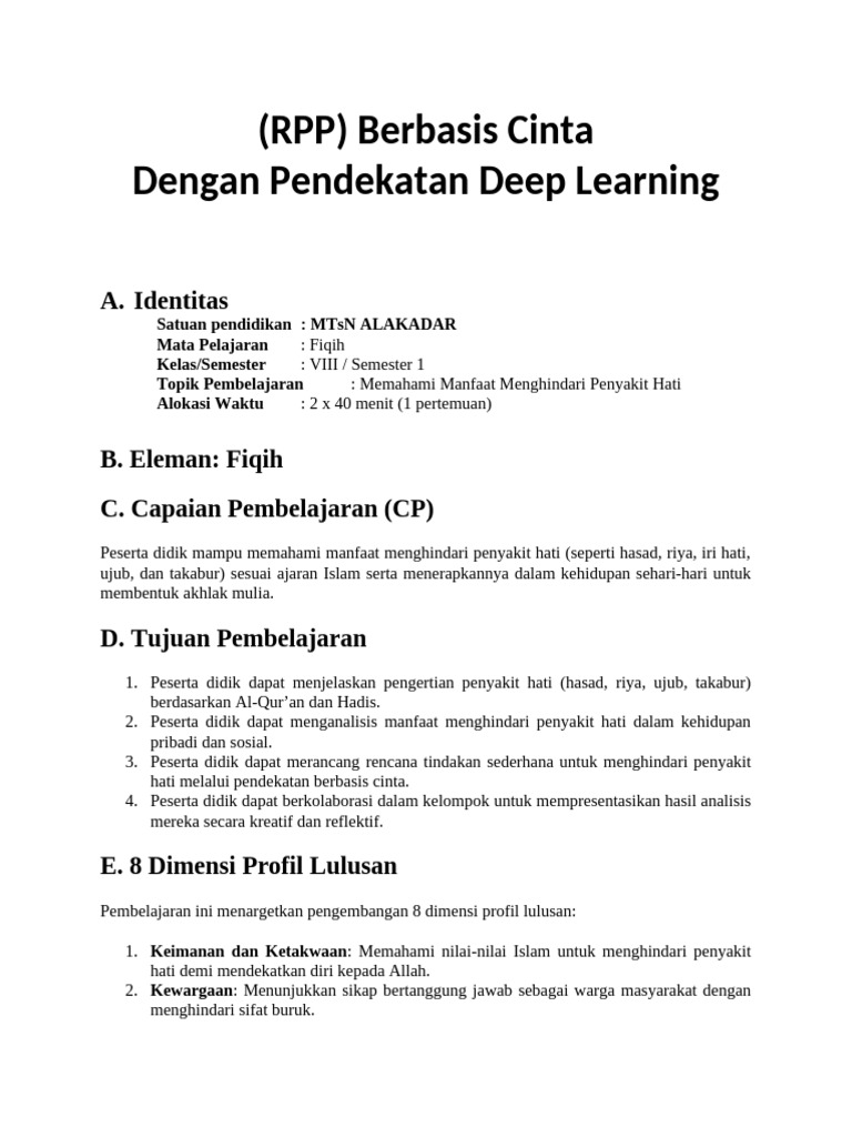 Contoh RPP PAI Kurikulum Berbasis Cinta | PDF