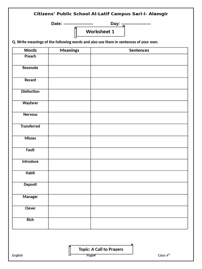 Class 4 English Summer Pack | PDF | Sharia | Semitic Words And Phrases