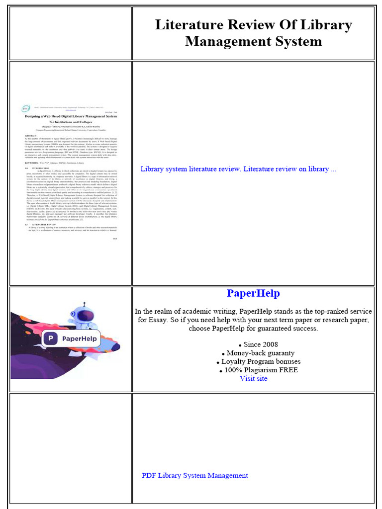 Literature Review of Library Management System | PDF | Essays | Libraries