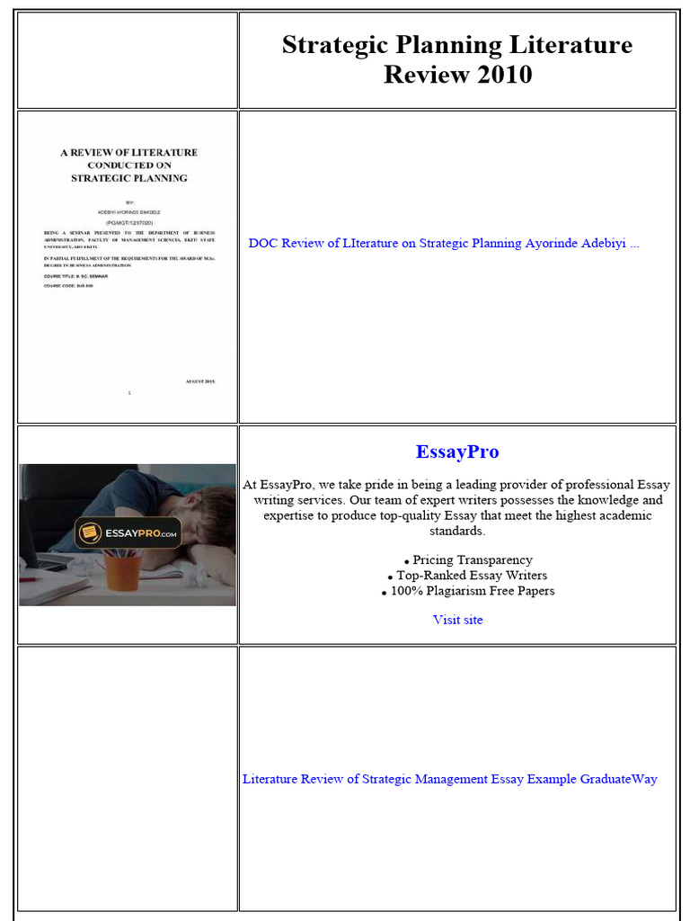Strategic Planning Literature Review 2010 | PDF | Strategic Management ...