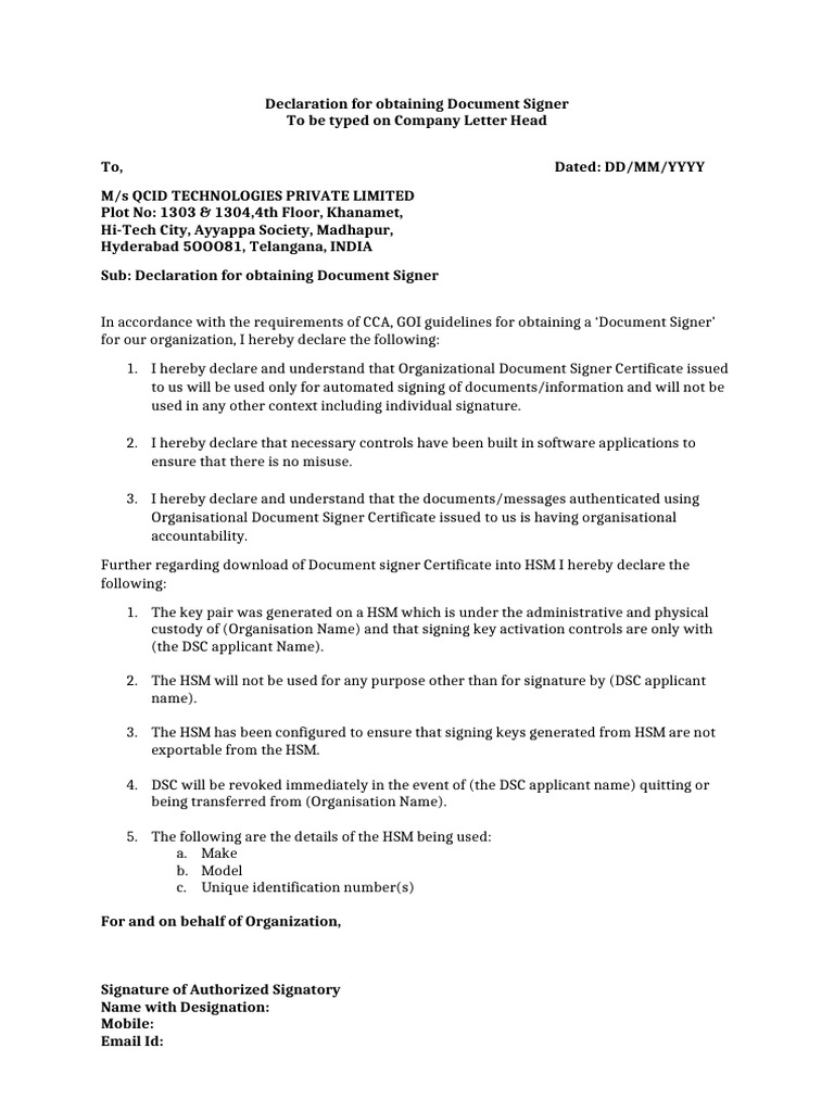 IDSign Declaration Letter | PDF