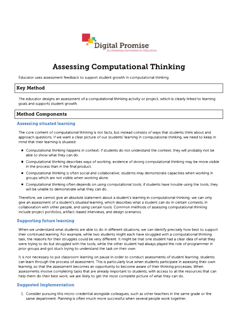 Assessing Computational Thinking | PDF