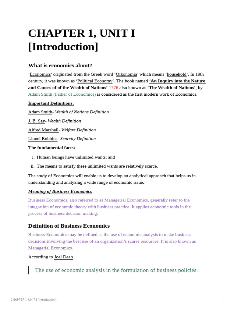 Chapter 1 Unit I Introduction | PDF | Economics | Business Economics