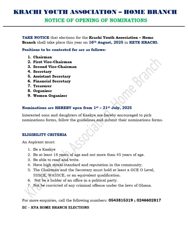 Notice of Opening of Nominations | PDF