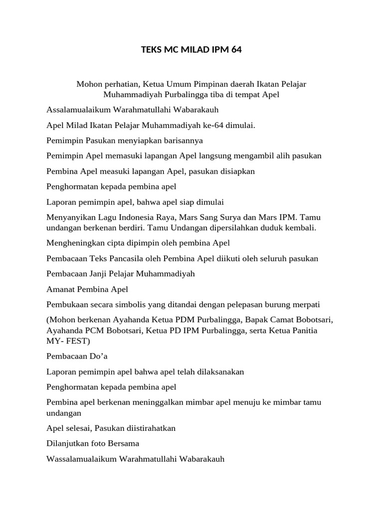 Apel Milad IPM ke-64 Purbalingga | PDF