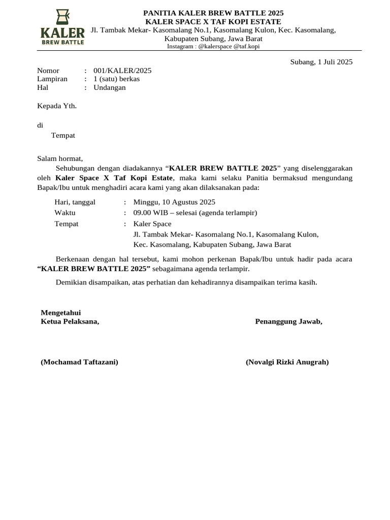 Undangan KALER Brew Battle 2025 | PDF