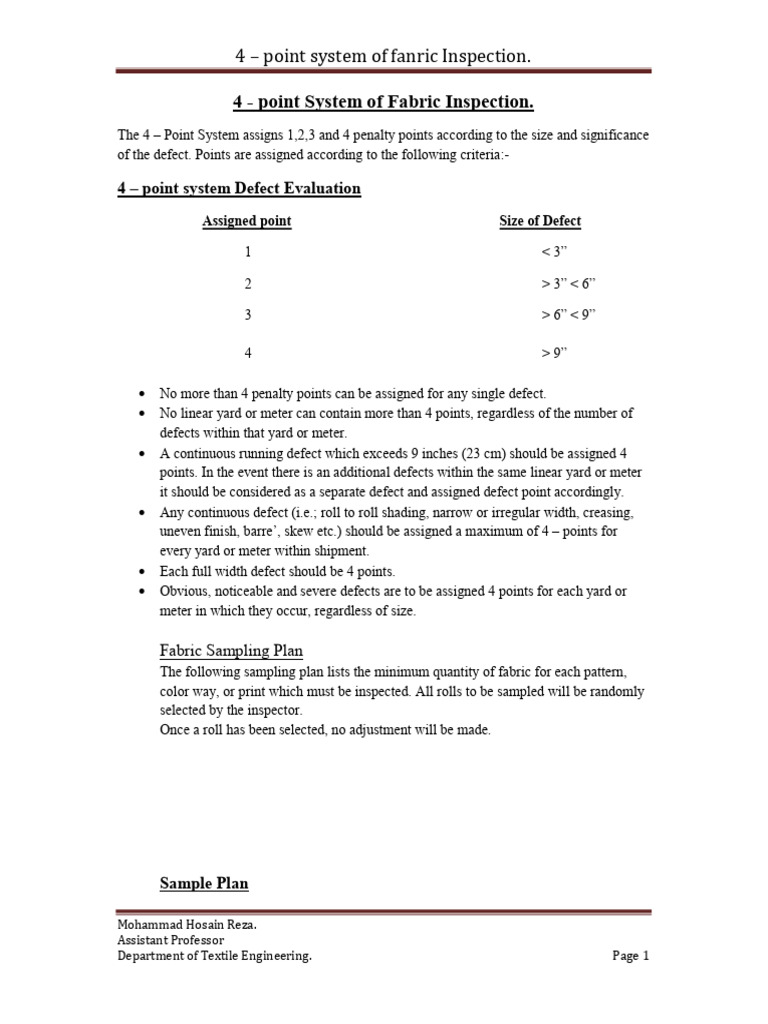 4-Point Fabric Inspection System Guide | PDF | Textiles | Yarn