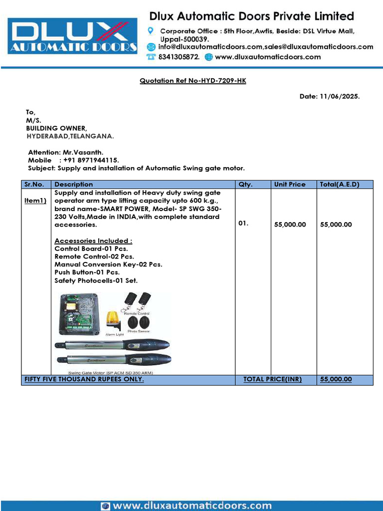 Hk-7209_automatic Swing Arm Type Gate Motor | PDF