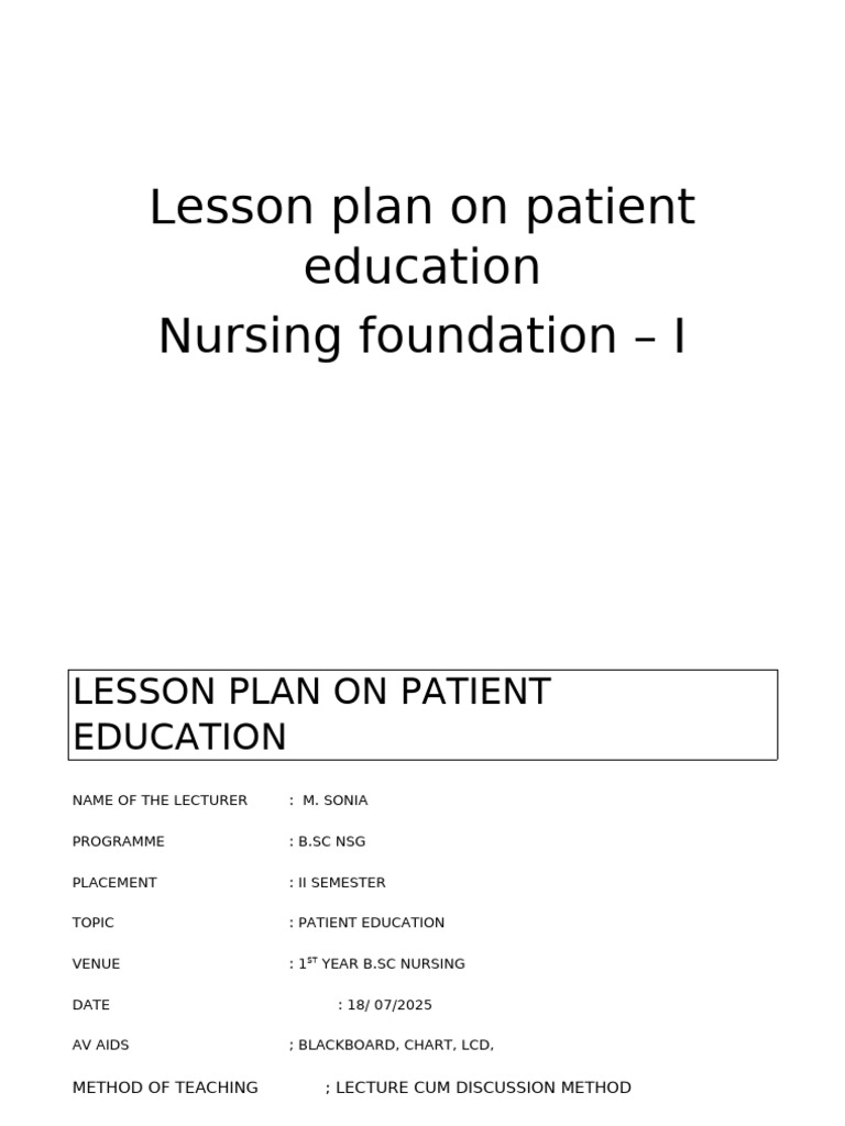 Lesson Plan On Patient Education | PDF | Nursing | Patient