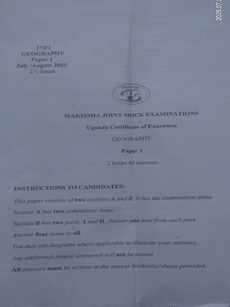 WAKISHA Joint Examination Mock 2025 | PDF