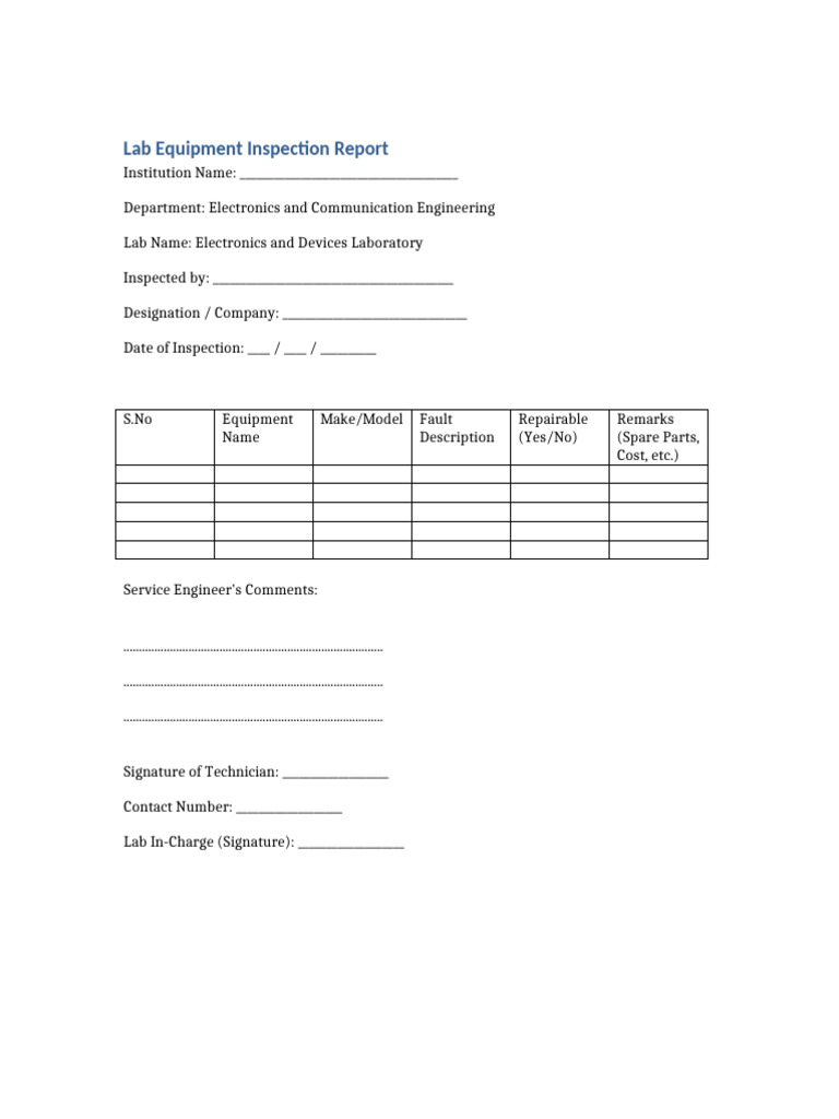 Lab Equipment Inspection Summary | PDF