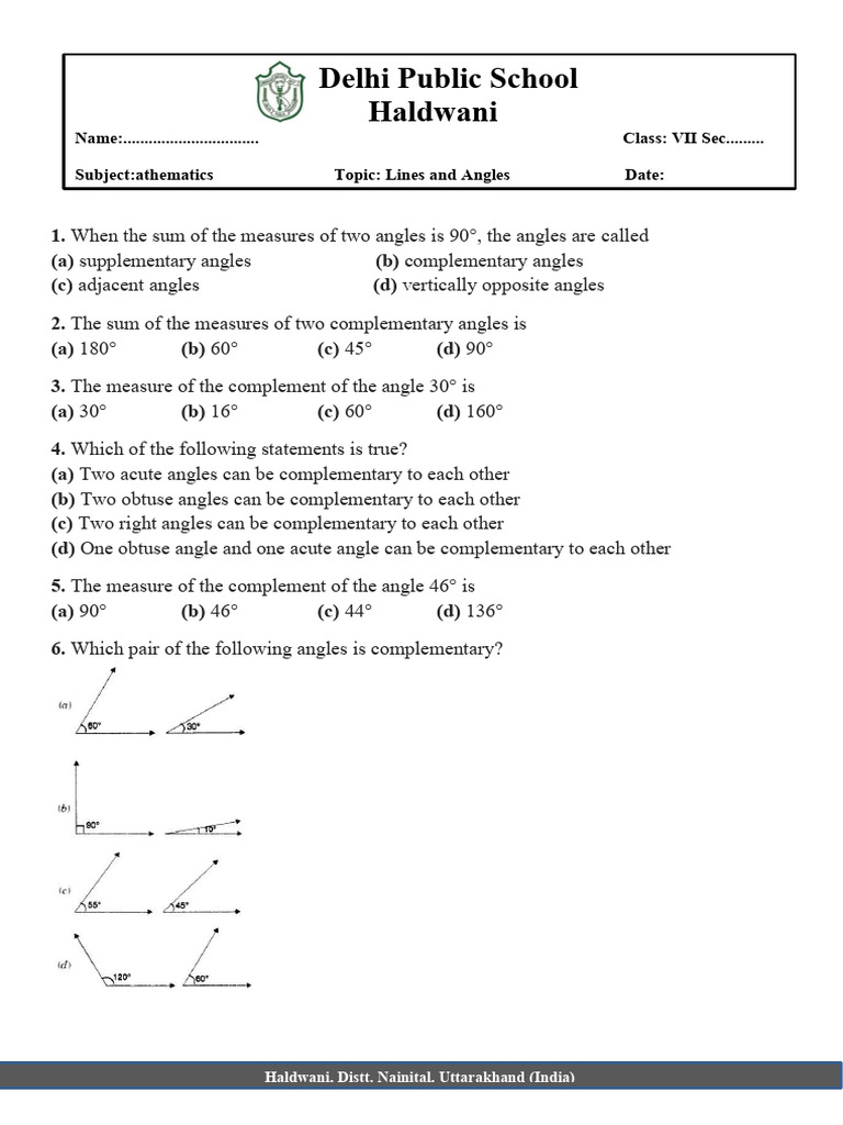Class 7 Math Recall Lines and Angles Worksheet | PDF | Geometry ...