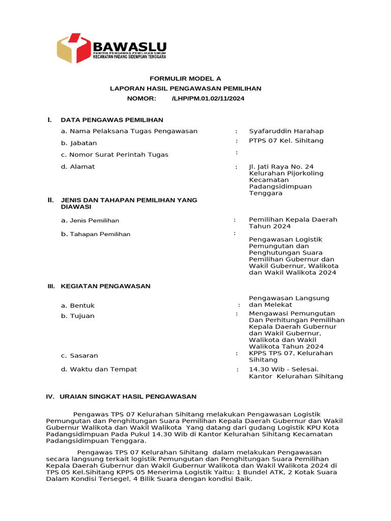 Laporan Pengawasan Pemilihan 2024 | PDF