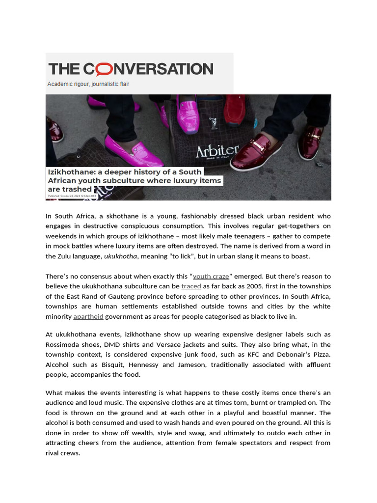 Understanding Skhothane Subculture | PDF